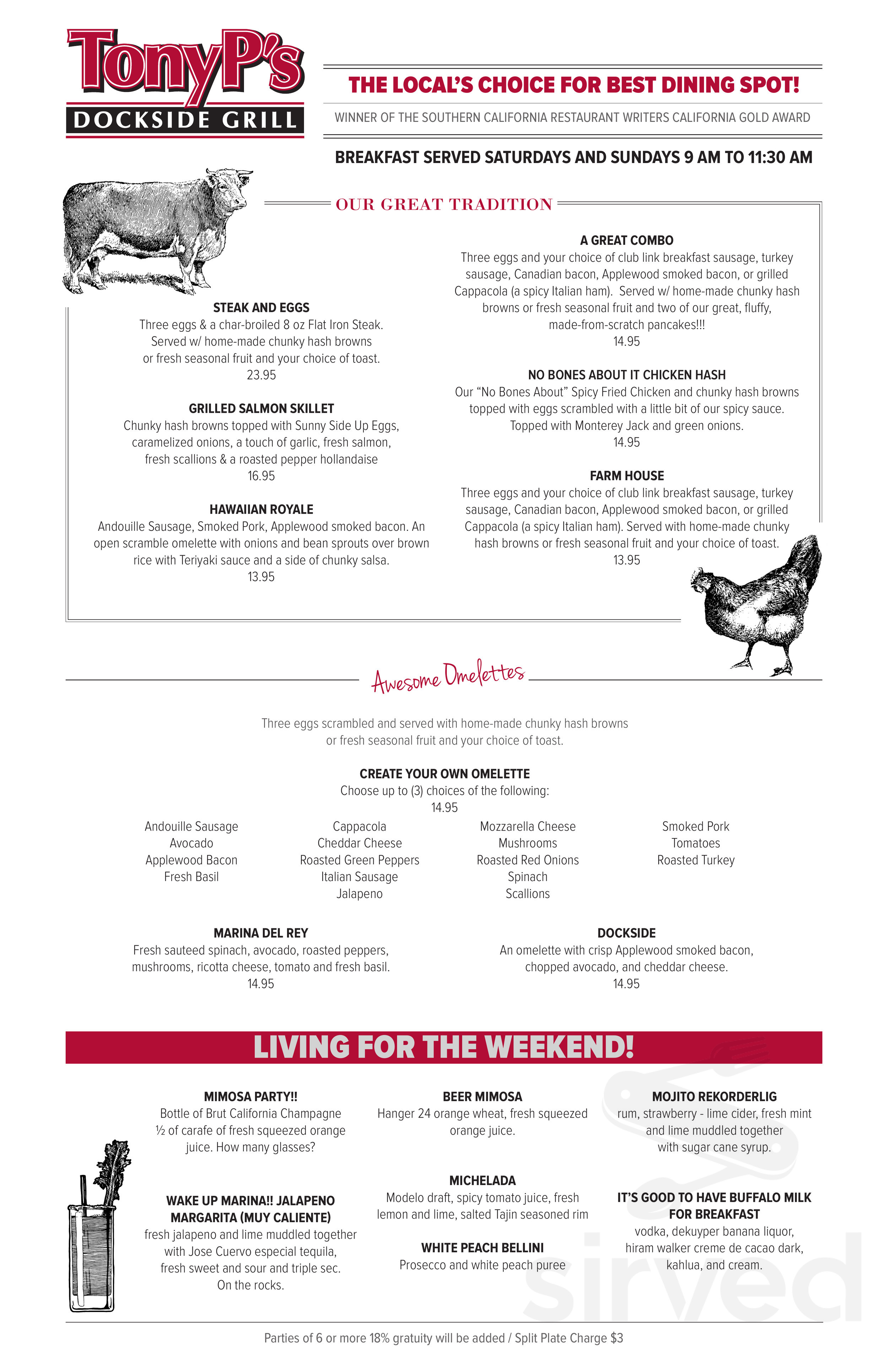 Tony P's Dockside Grill menu in Marina Del Rey, California, USA