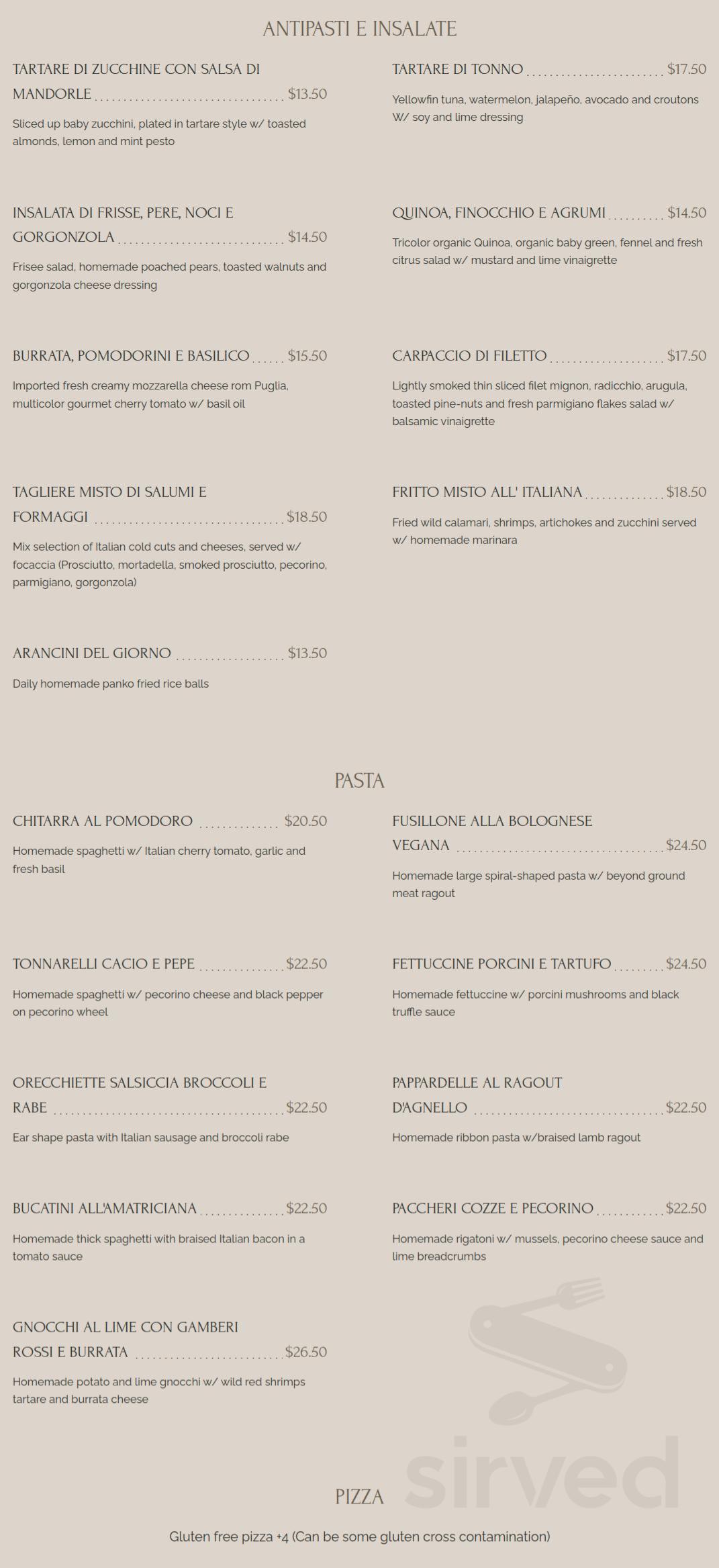 Sotto la Luna menu in Queens, New York, USA