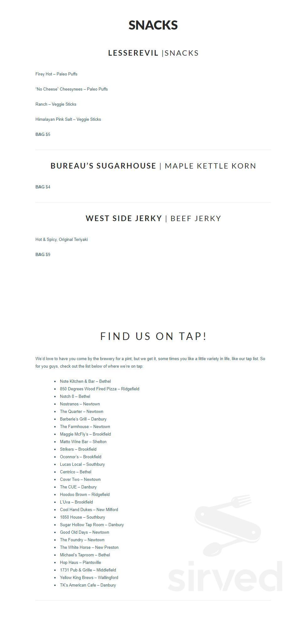 Reverie Brewing Company menu in Newtown, Connecticut, USA