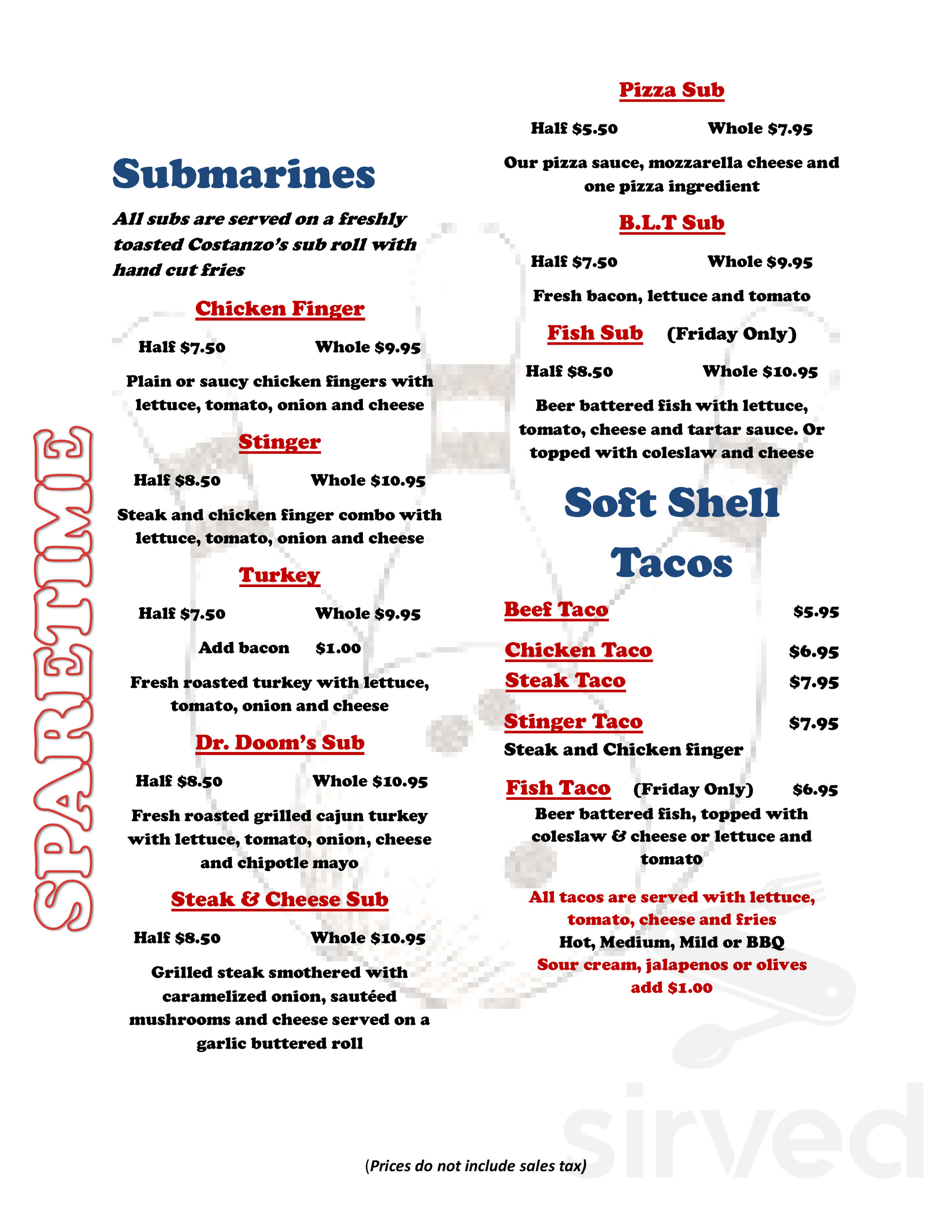 Spare Time Bowling Center menus in Cheektowaga, New York, United States