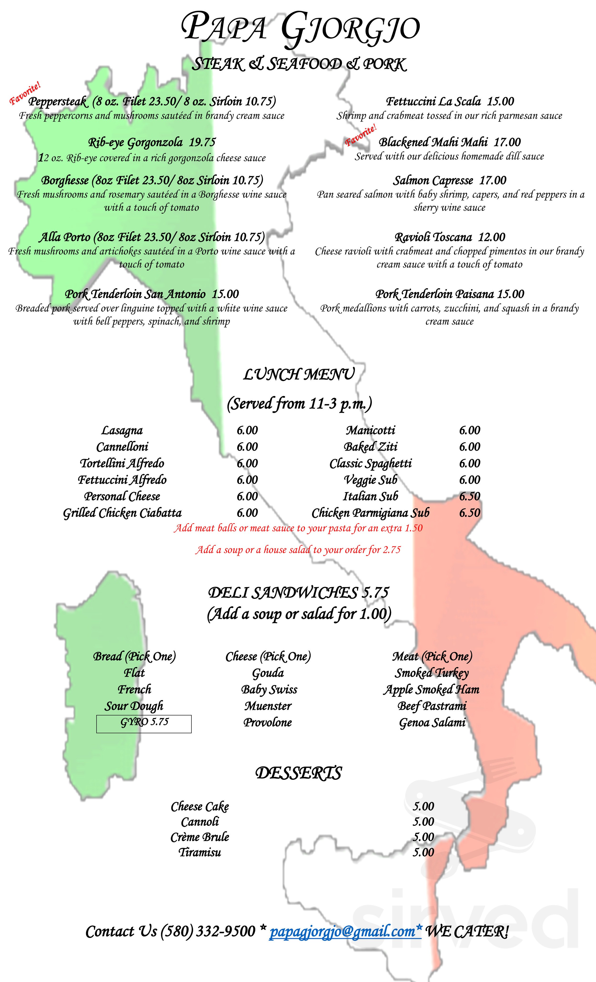 Papa Gjorgjo menus in Ada, Oklahoma, United States