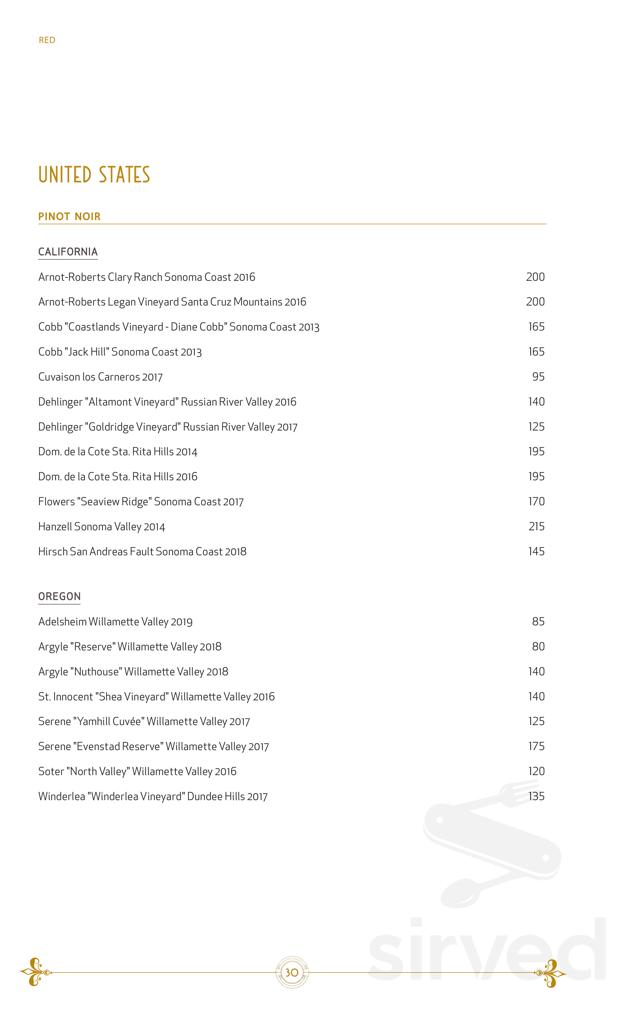 The Bygone menu in Baltimore, Maryland, USA