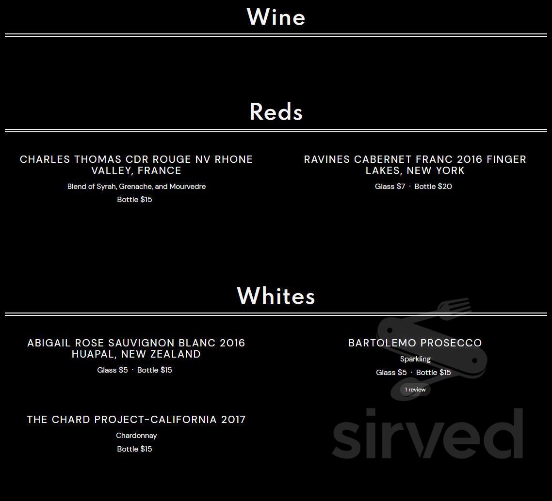 Menu - Easthampton MA's MILL 180 PARK | Sirved