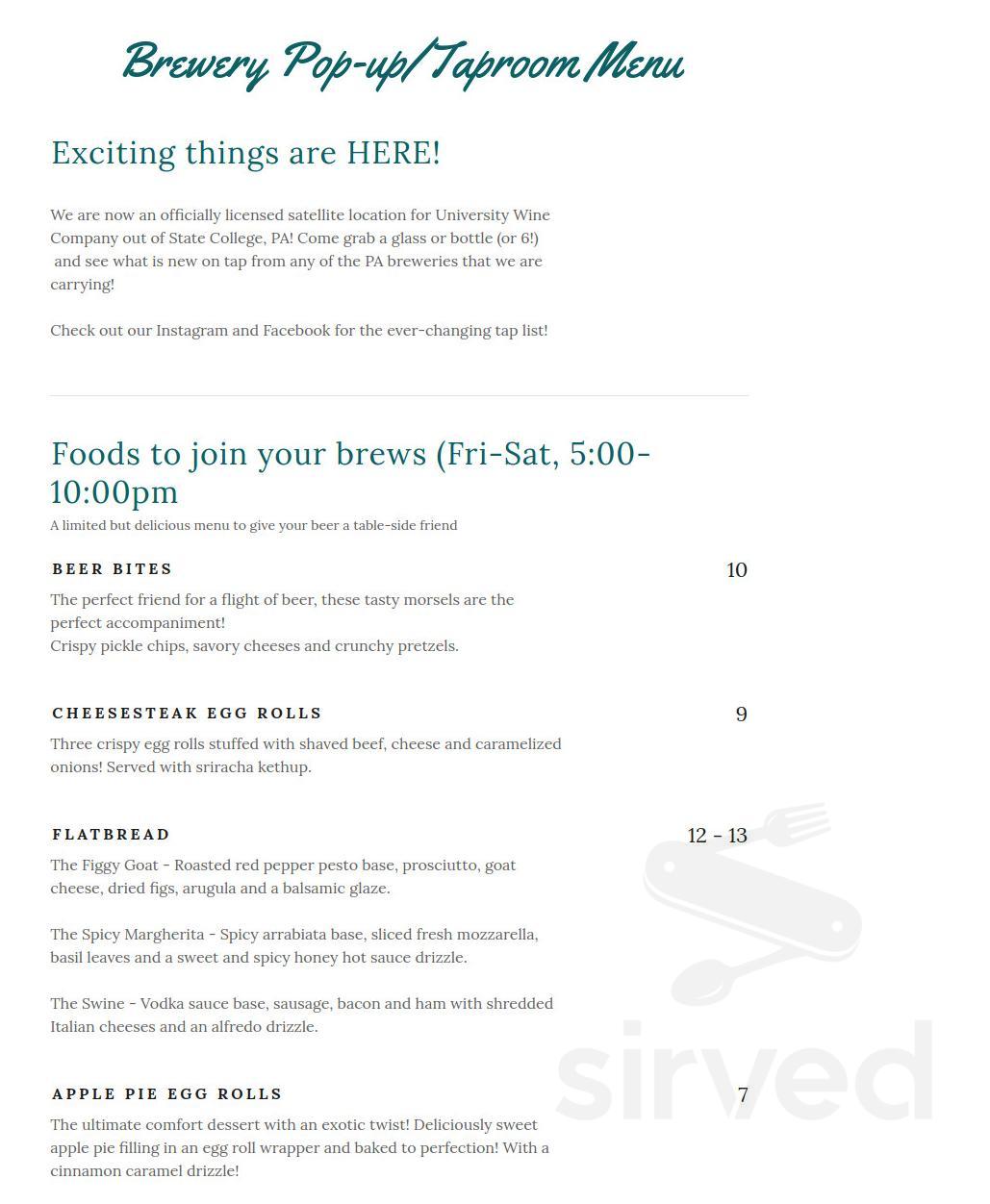 The Brew Coffee and Tap menu in Tyrone, Pennsylvania, USA