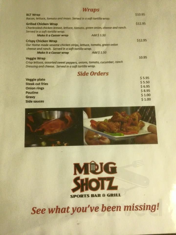 Mug Shotz Sports Bar & Grill menu in Calgary, Alberta, Canada