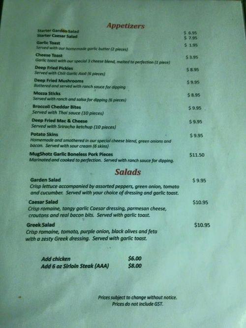 Mug Shotz Sports Bar & Grill menu in Calgary, Alberta, Canada