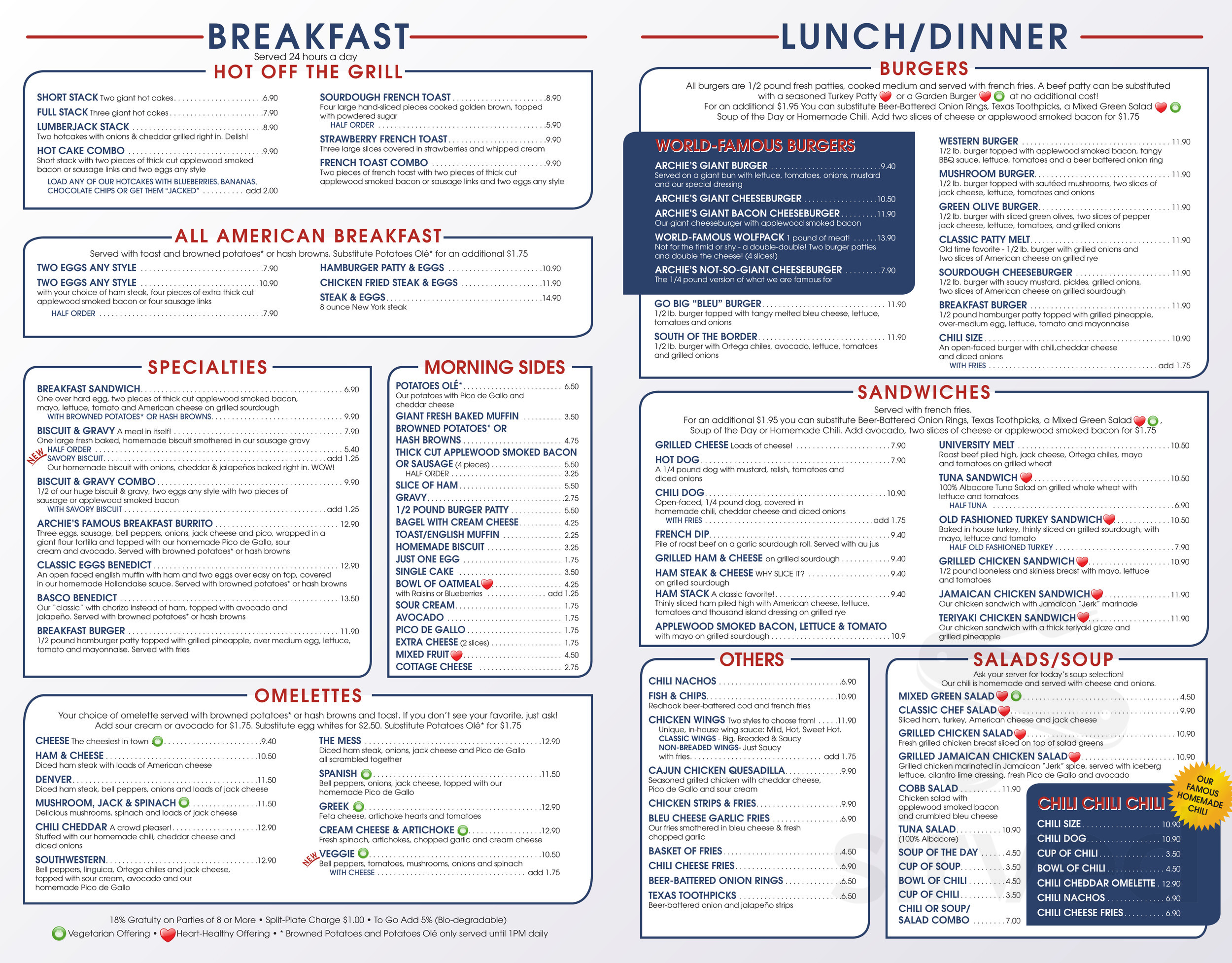 Menu Reno NV s Archie s Giant Hamburgers Breakfast Sirved