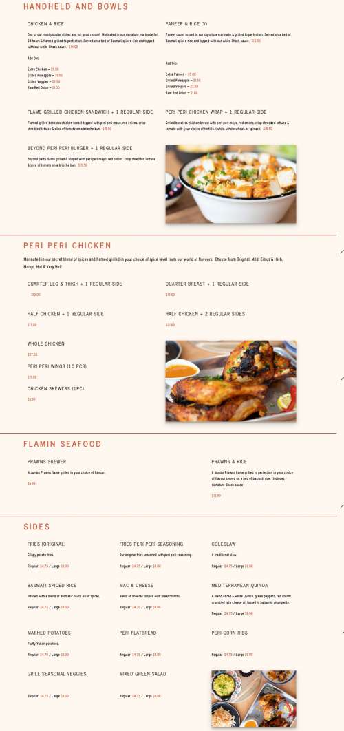 The Peri Peri Shack menu in Vancouver, British Columbia, Canada