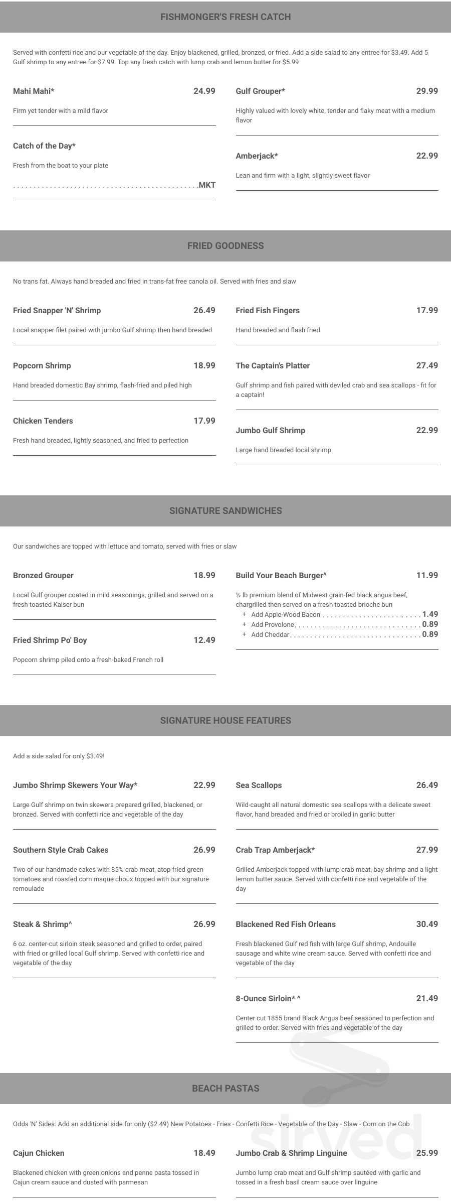 Menu - Fort Walton Beach FL's Crab Trap, Fort Walton Beach | Sirved