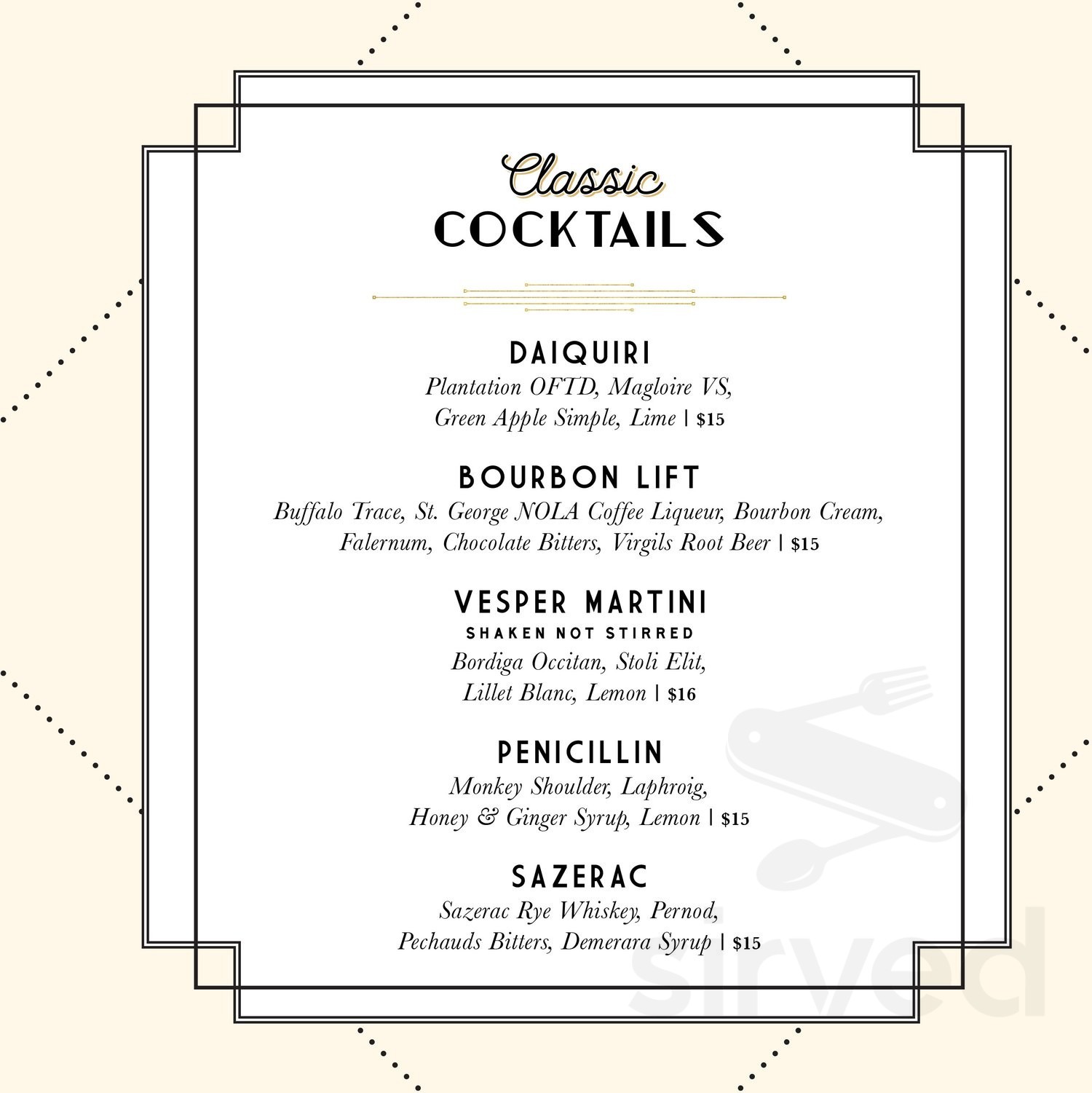 Eleven Twenty-Two Speakeasy & Cocktail Lounge menu in Paso Robles ...