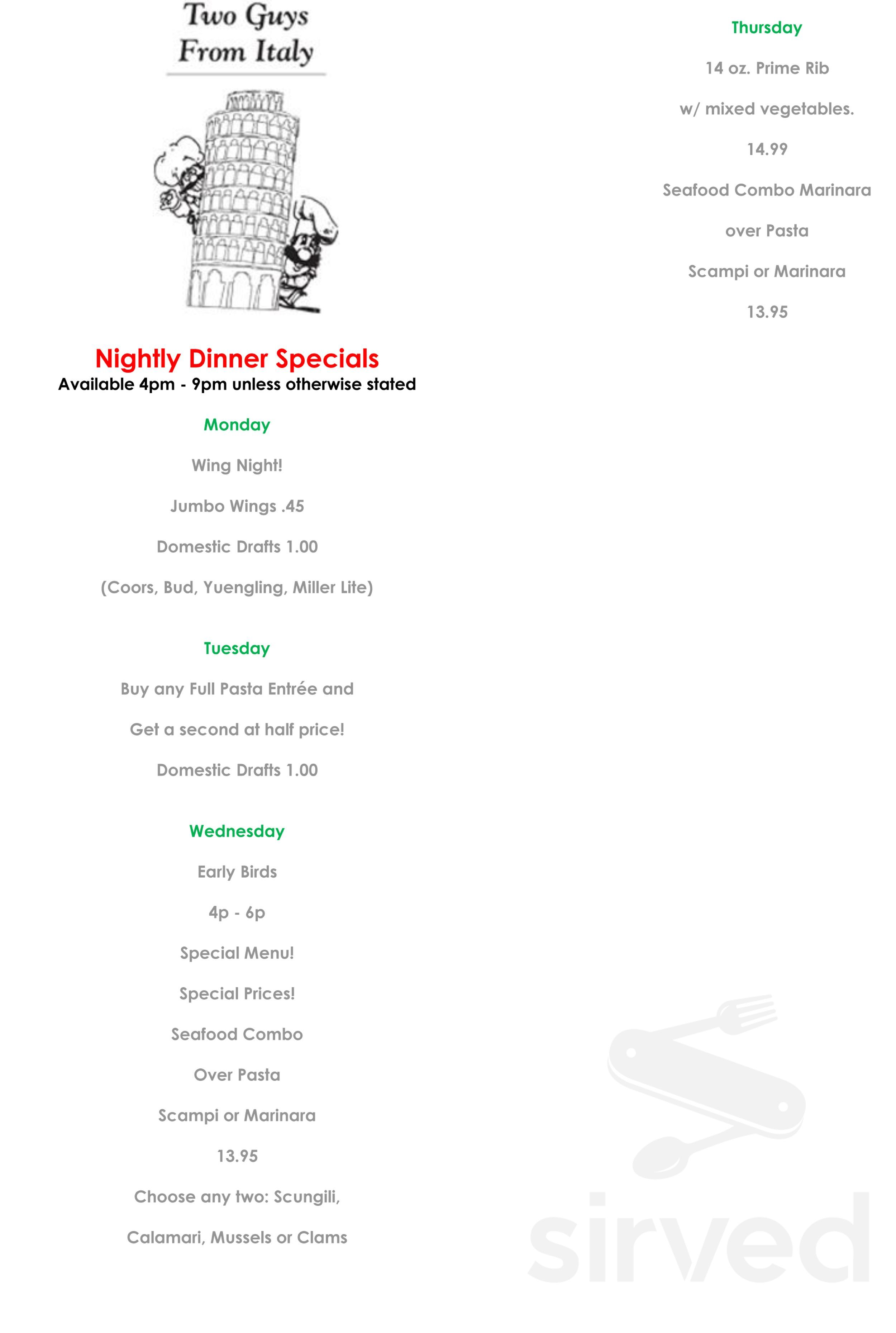 Two Guys From Italy menu in Honesdale, Pennsylvania, USA