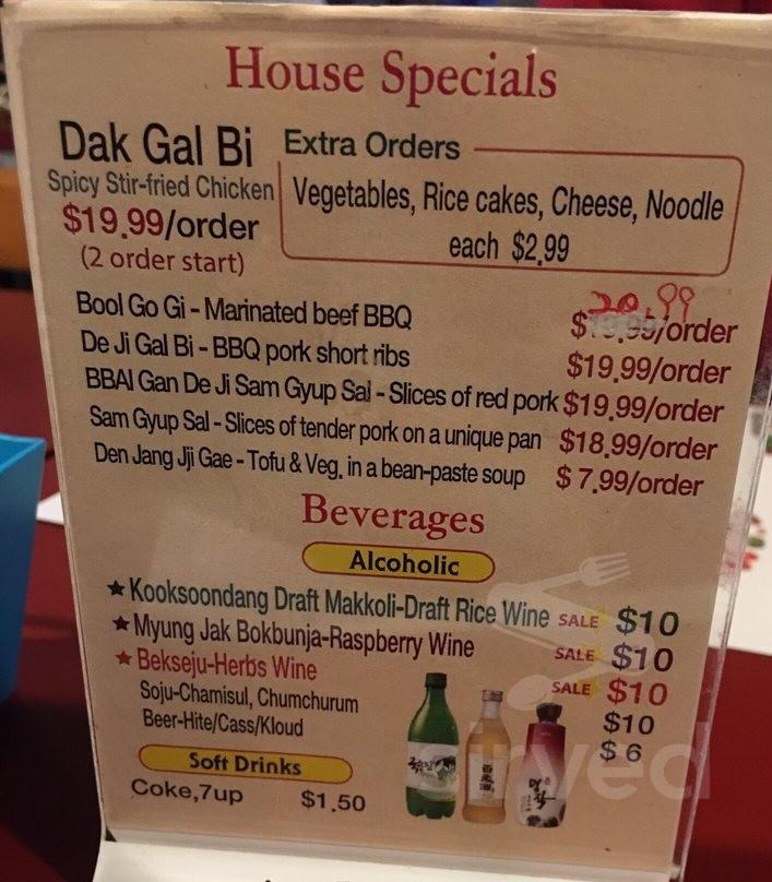 Mapo Dak Galbi menu in Los Angeles, California, USA