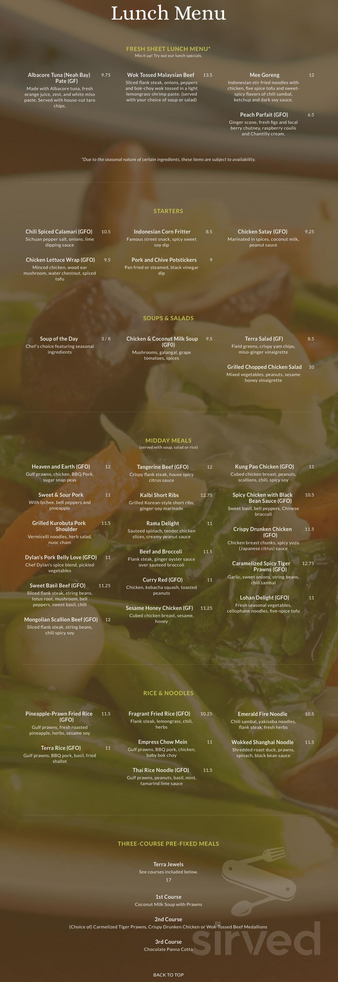 Menu - Everett WA's Terracotta Red | Sirved