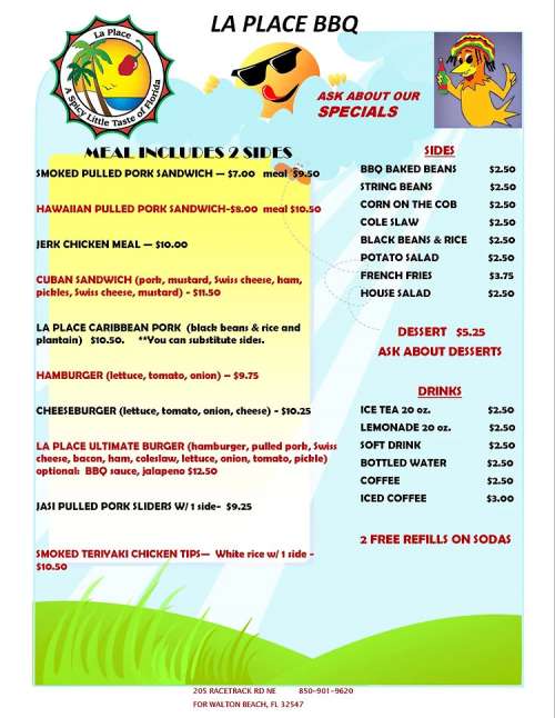 La Place BBQ menu in Fort Walton Beach, Florida, USA