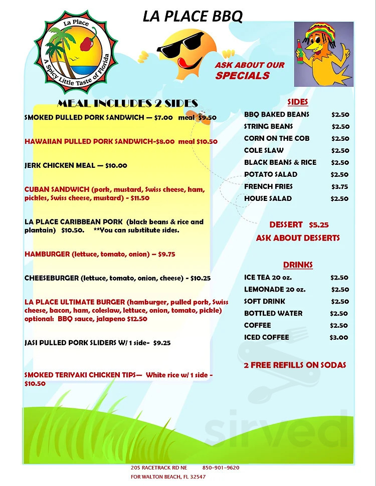 La Place BBQ menu in Fort Walton Beach, Florida, USA