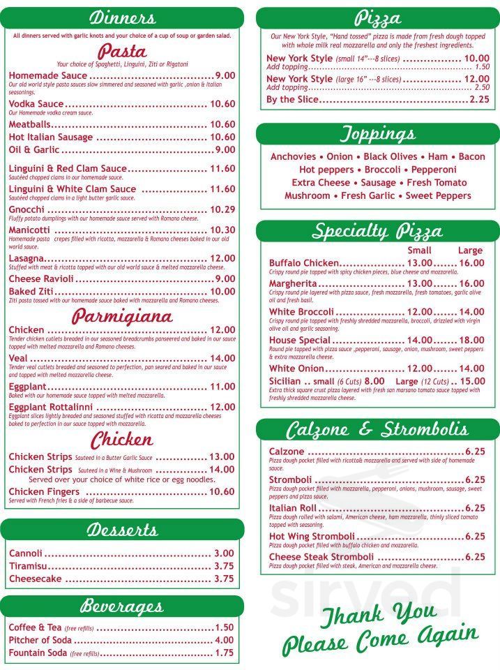 Sacco's Pizzeria & Italian Restaurant menu in Scranton, Pennsylvania, USA