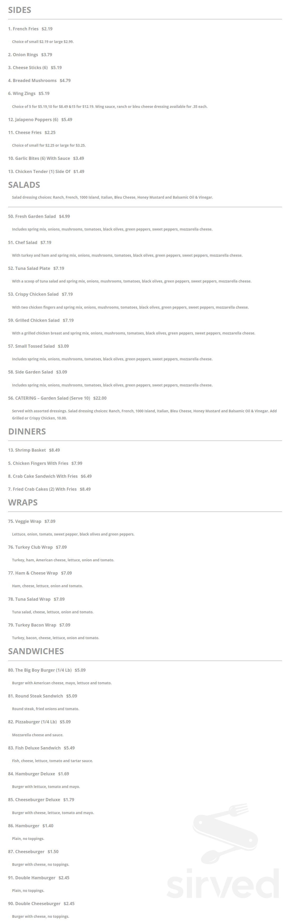 Lattuca's Sub Bar menu in York, Pennsylvania, USA