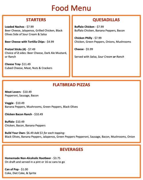 McArthur's Brew House menu in Cuyahoga Falls, Ohio, USA