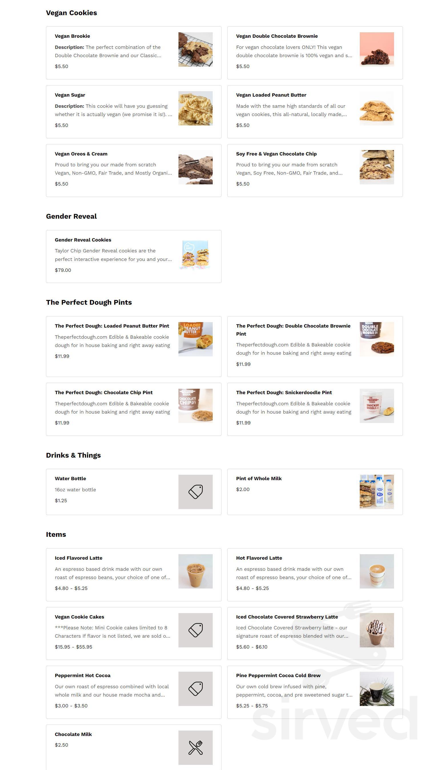 Taylor Chip Cookies menu in Lancaster, Pennsylvania, USA