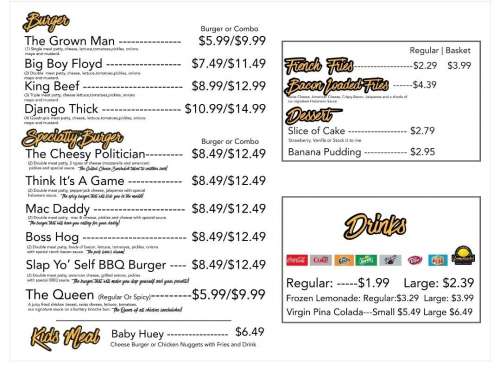 Simply Good Burgers menu in Copperas Cove, Texas, USA