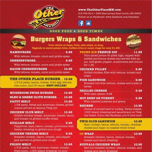 The Other Place Bar and Grill menu in Duluth, Minnesota, USA
