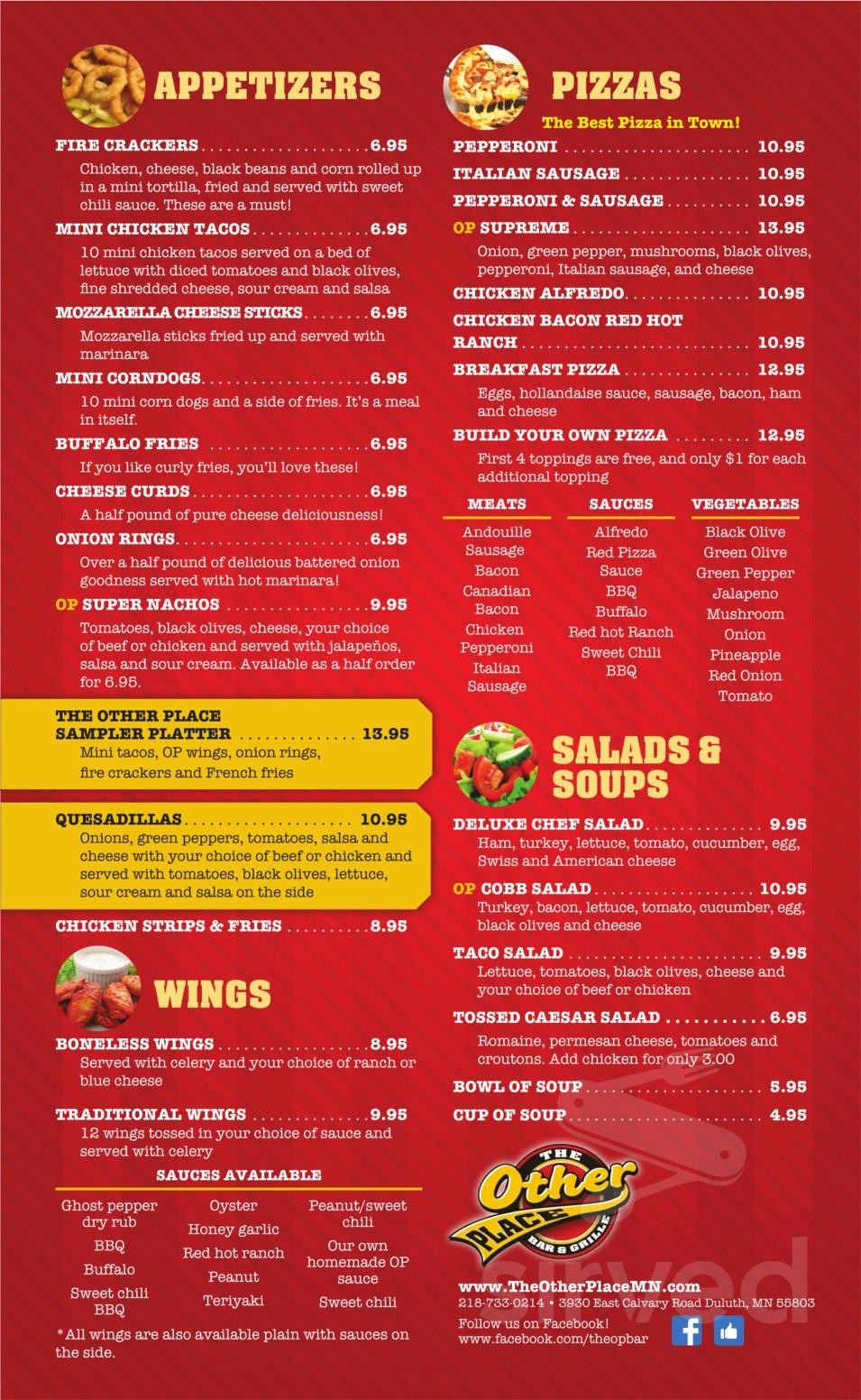 Menu - Duluth MN's The Other Place Bar & Grill | Sirved