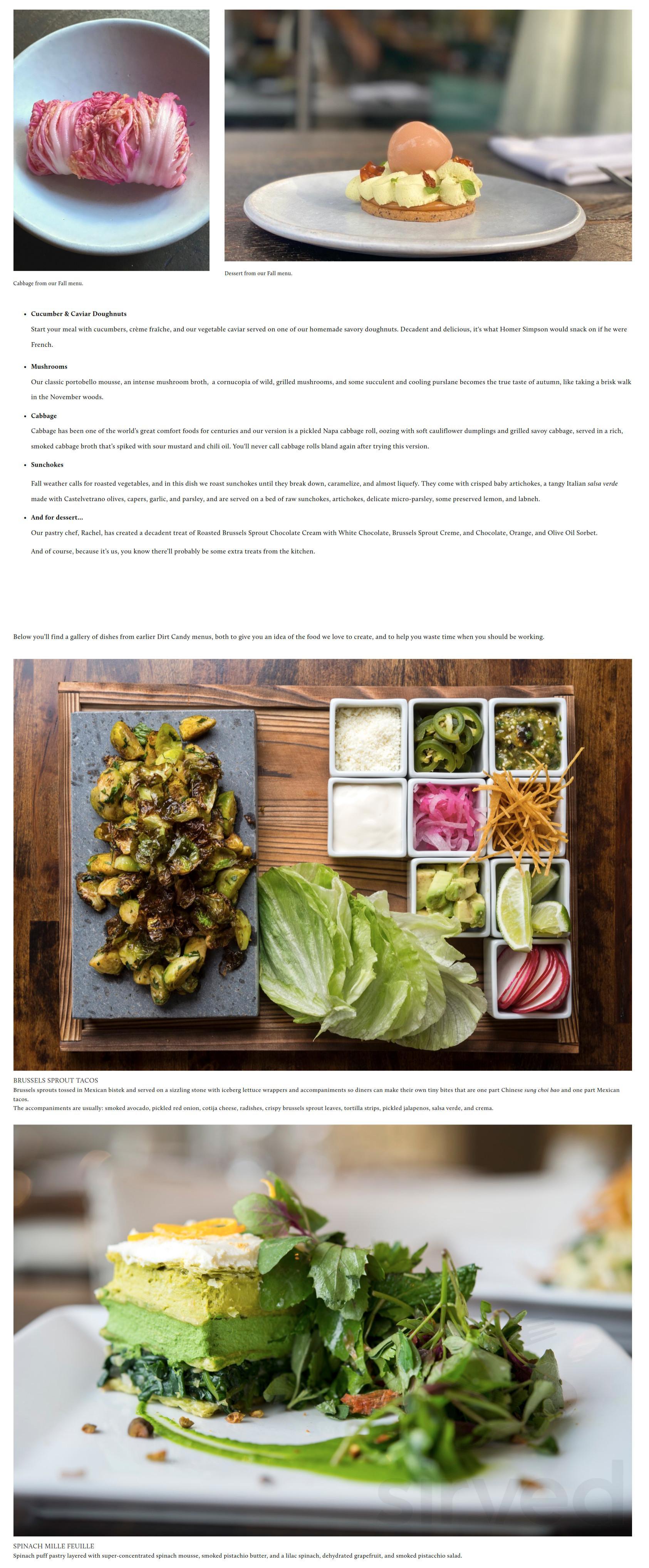 Dirt Candy menu in New York, New York, USA