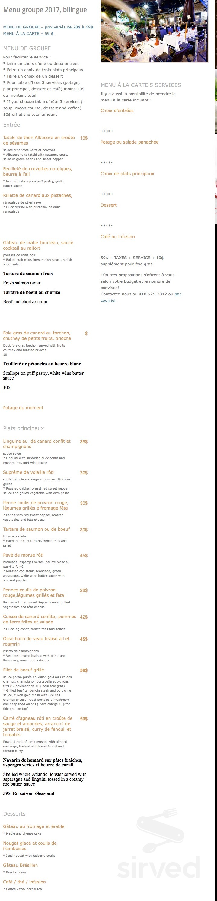 Restaurant Louis-Hébert menu in Québec, Quebec, Canada