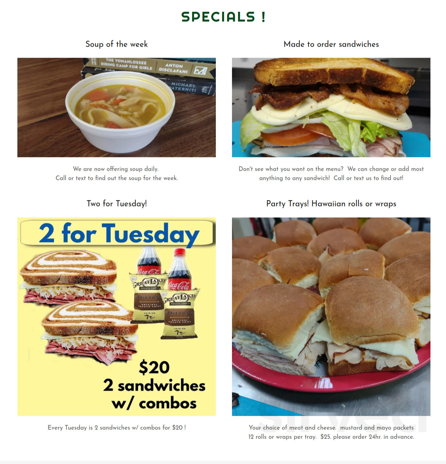 Neighborhood sandwich Shack menu in Goodrich, Michigan, USA