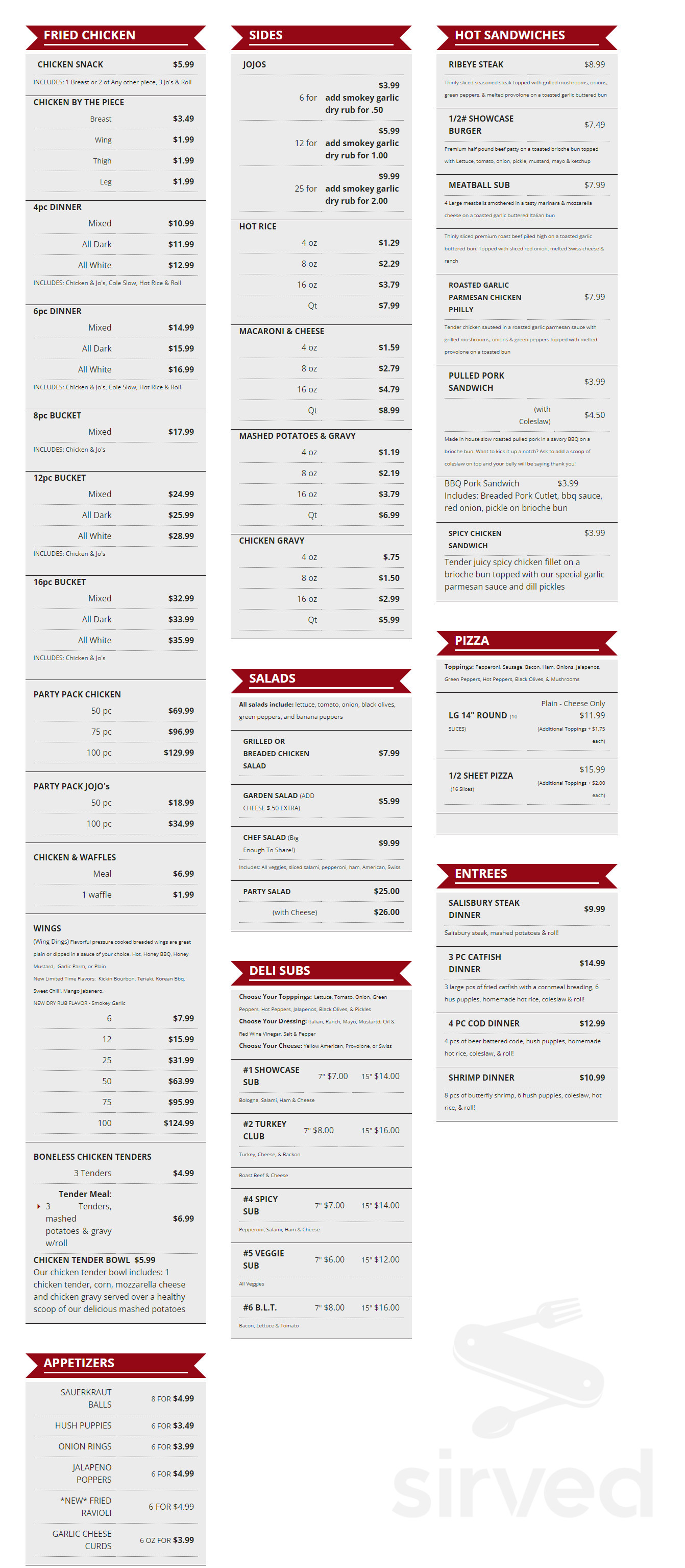 Showcase Meats menu in Akron, Ohio, USA