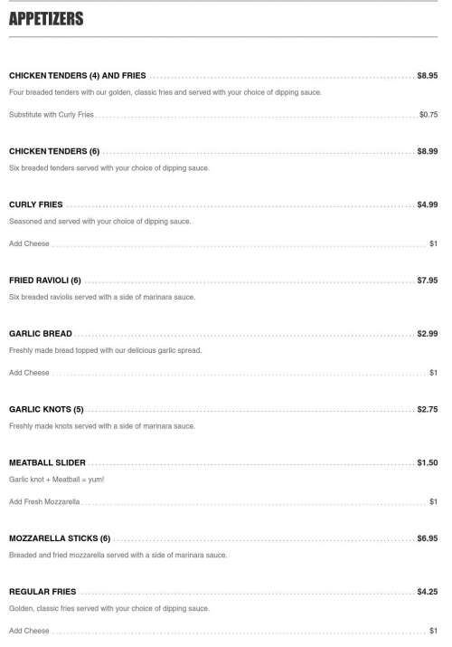 La Villetta The Original menu in Poughkeepsie, New York, USA