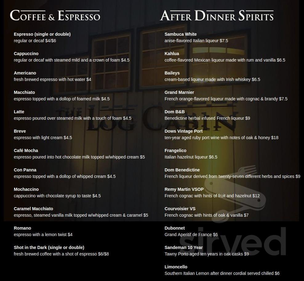 The Log Cabin menu in Leola, Pennsylvania, USA