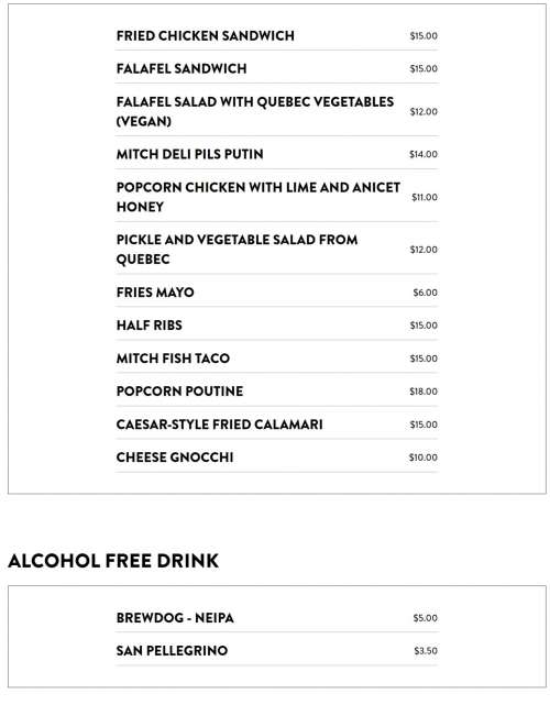 Messorem menu in Montréal, Quebec, Canada