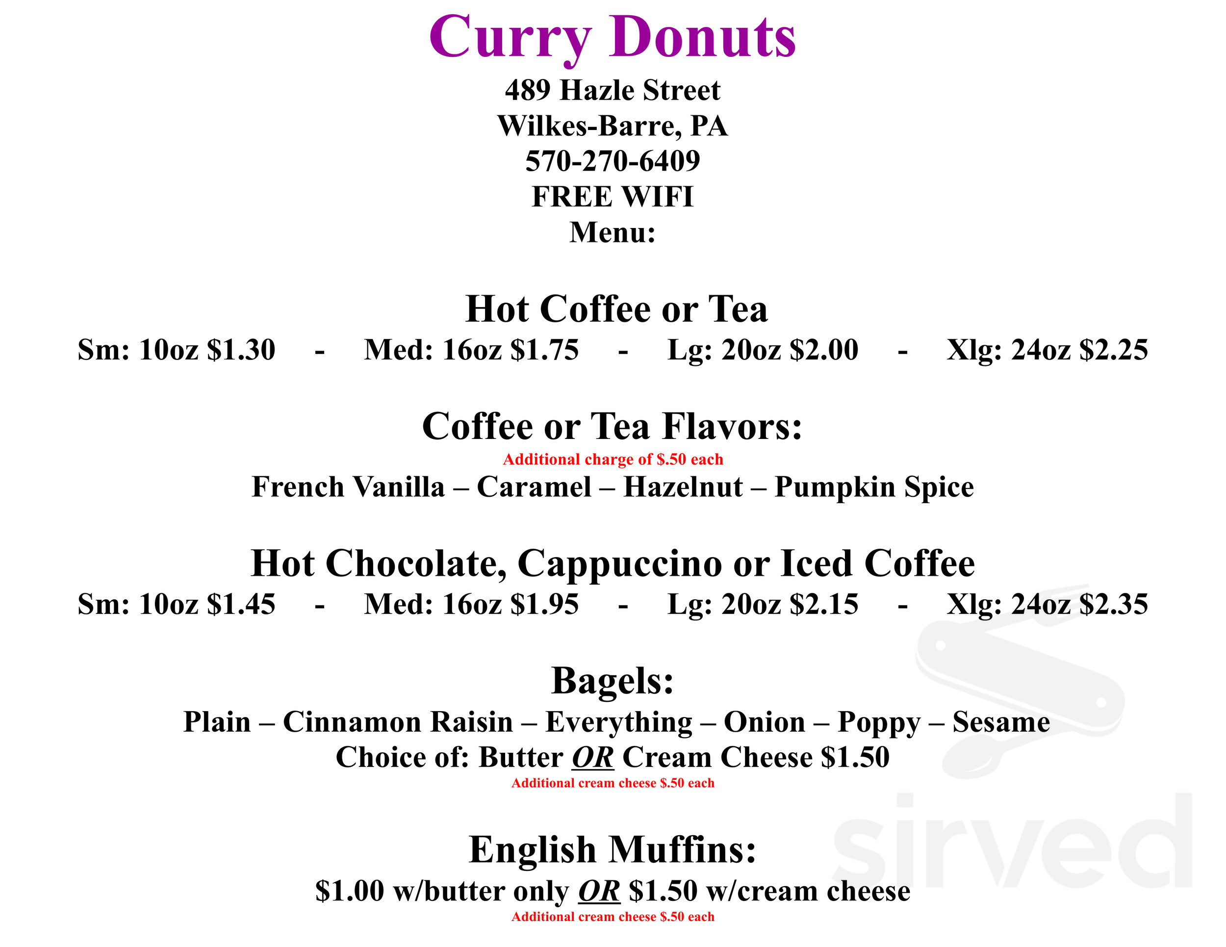 Menu for Currys Donuts in Wilkes-Barre, PA | Sirved