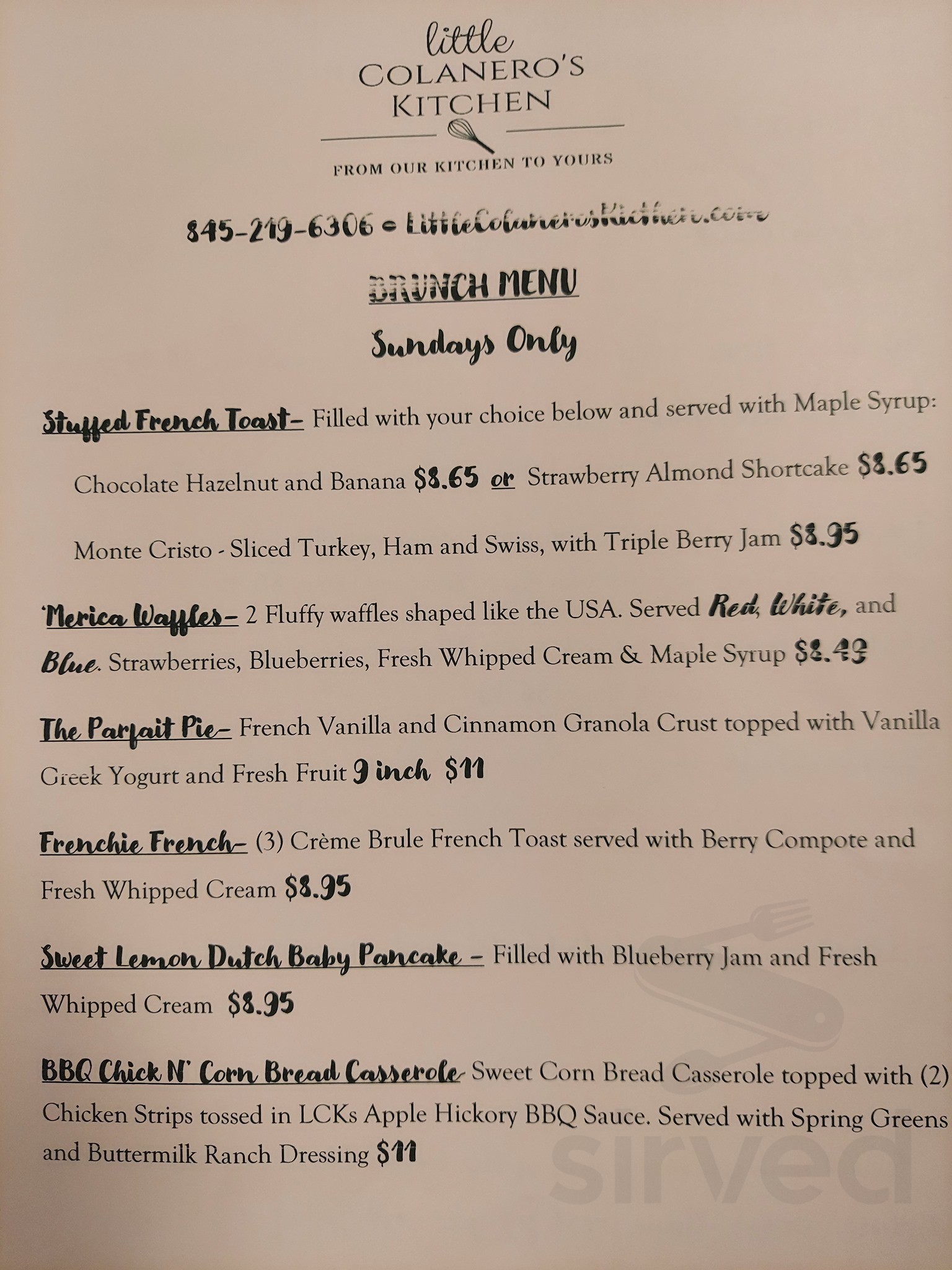 Menu - Poughkeepsie NY's Little Colanero’s Kitchen, LLC | Sirved