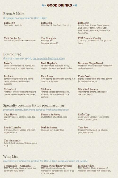 Deke's Carry Out & Catering menu in Philadelphia, Pennsylvania, USA