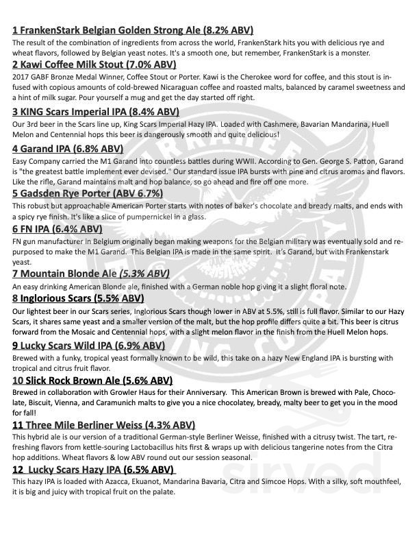 Currahee Brewing Company menu in Franklin, North Carolina, USA