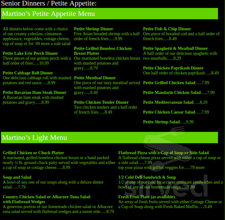 Martino's International Cafe menu in Vermilion, Ohio, USA