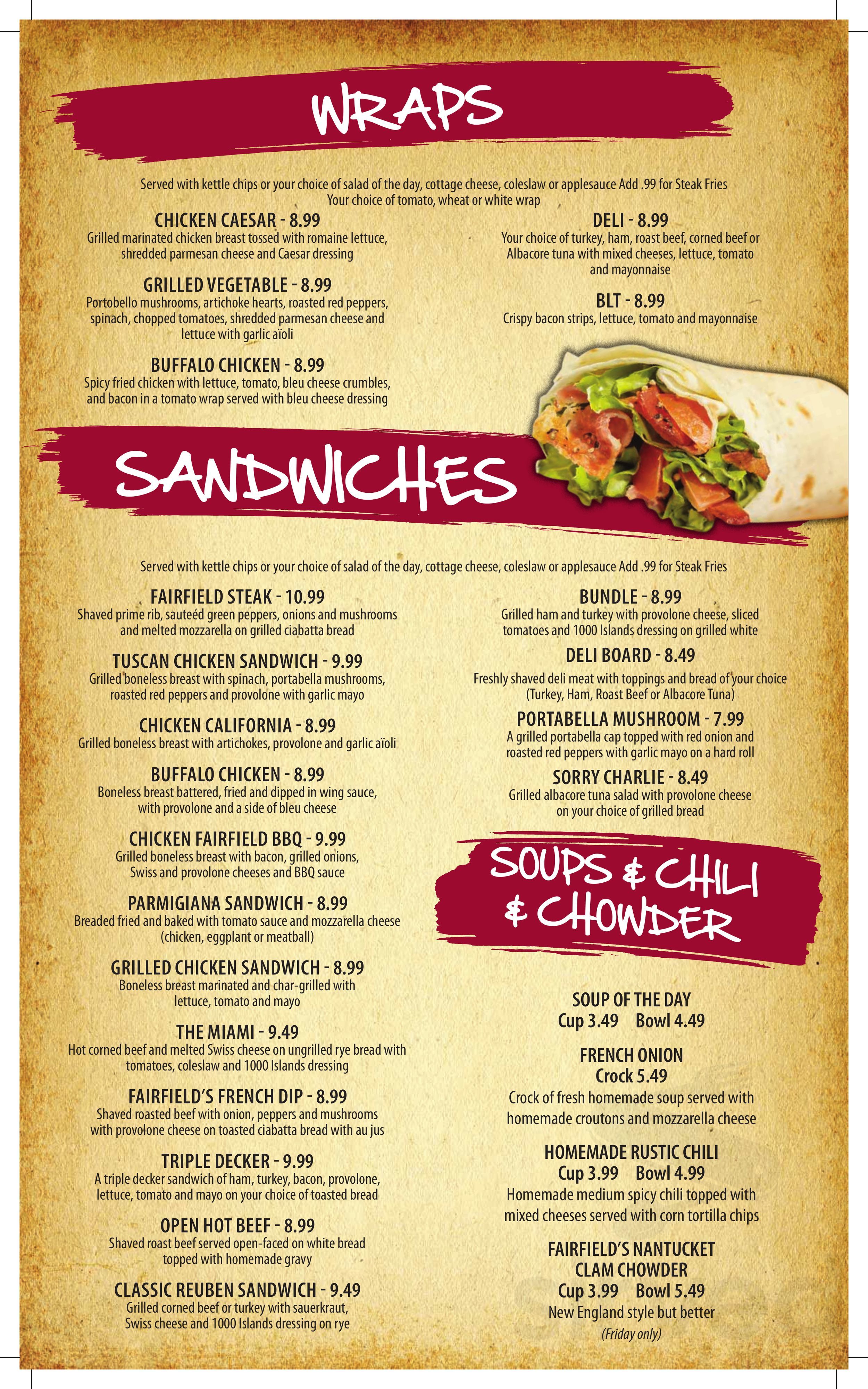 Fairfield's Bar & Grill menu in Penfield, New York, USA