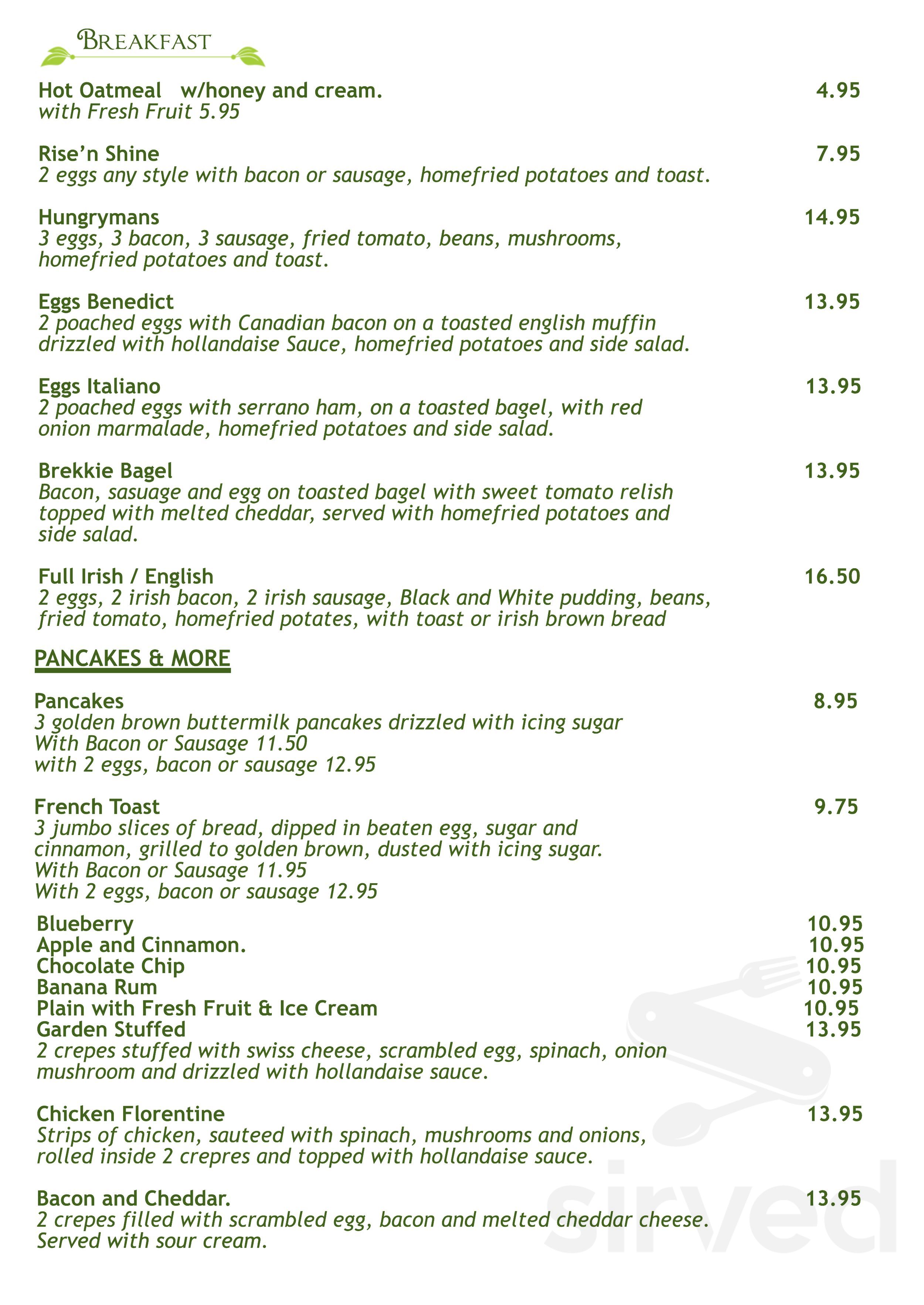 Menu - St. Albert AB's Toast | Sirved