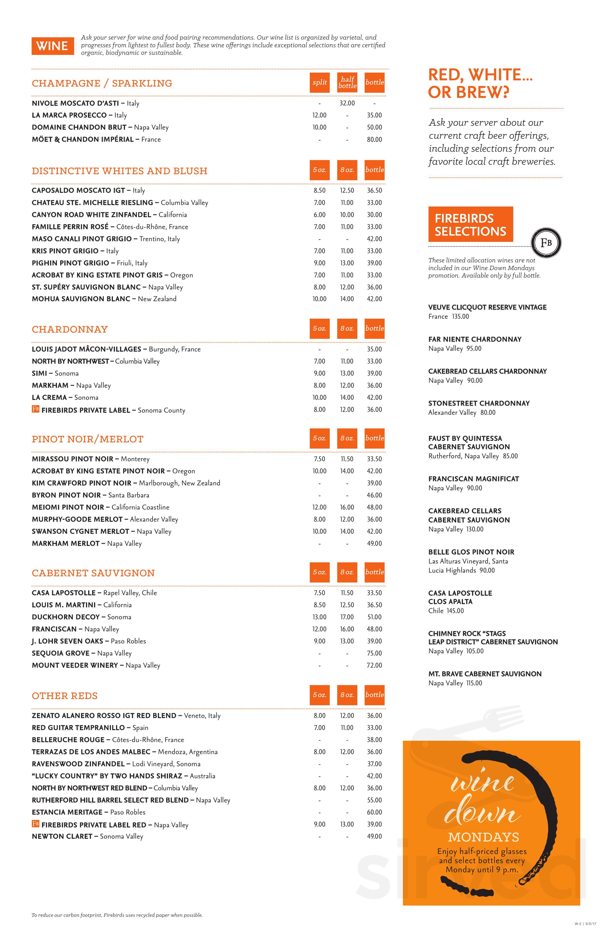 Firebirds Wood Fired Grill menu in Knoxville, Tennessee, USA