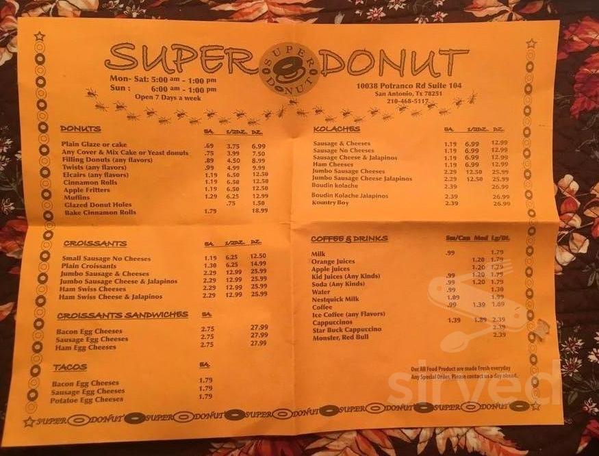 Delightful Donut menu in San Antonio, Texas, USA