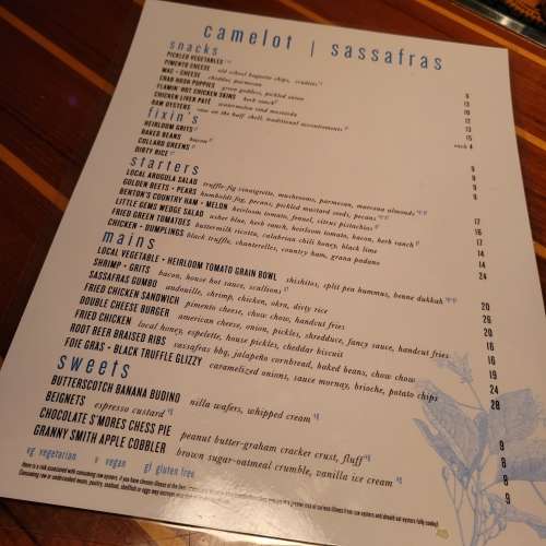 Camelot menu in West Palm Beach, Florida, USA