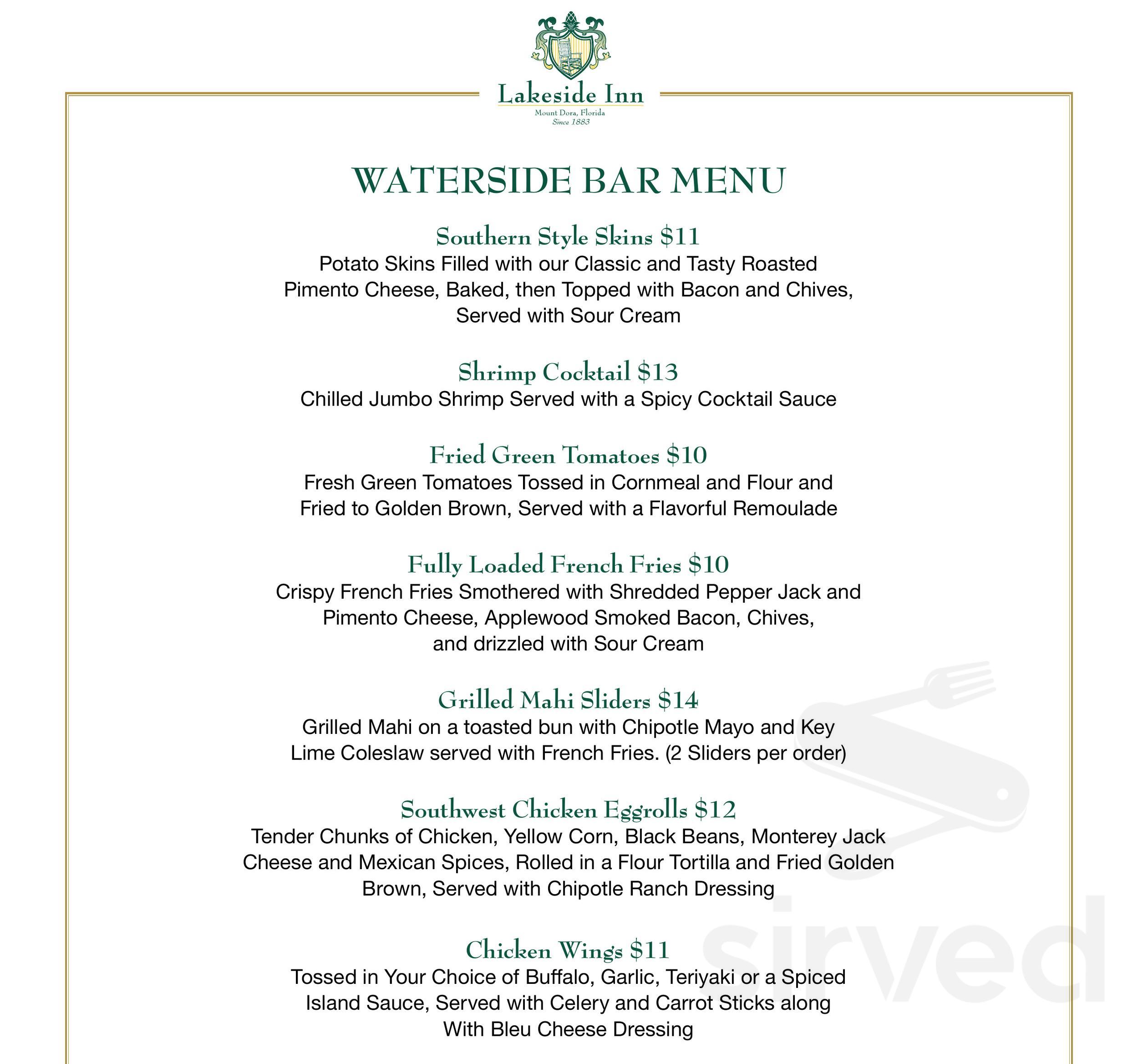 The Beauclaire menu in Mt Dora, Florida, USA