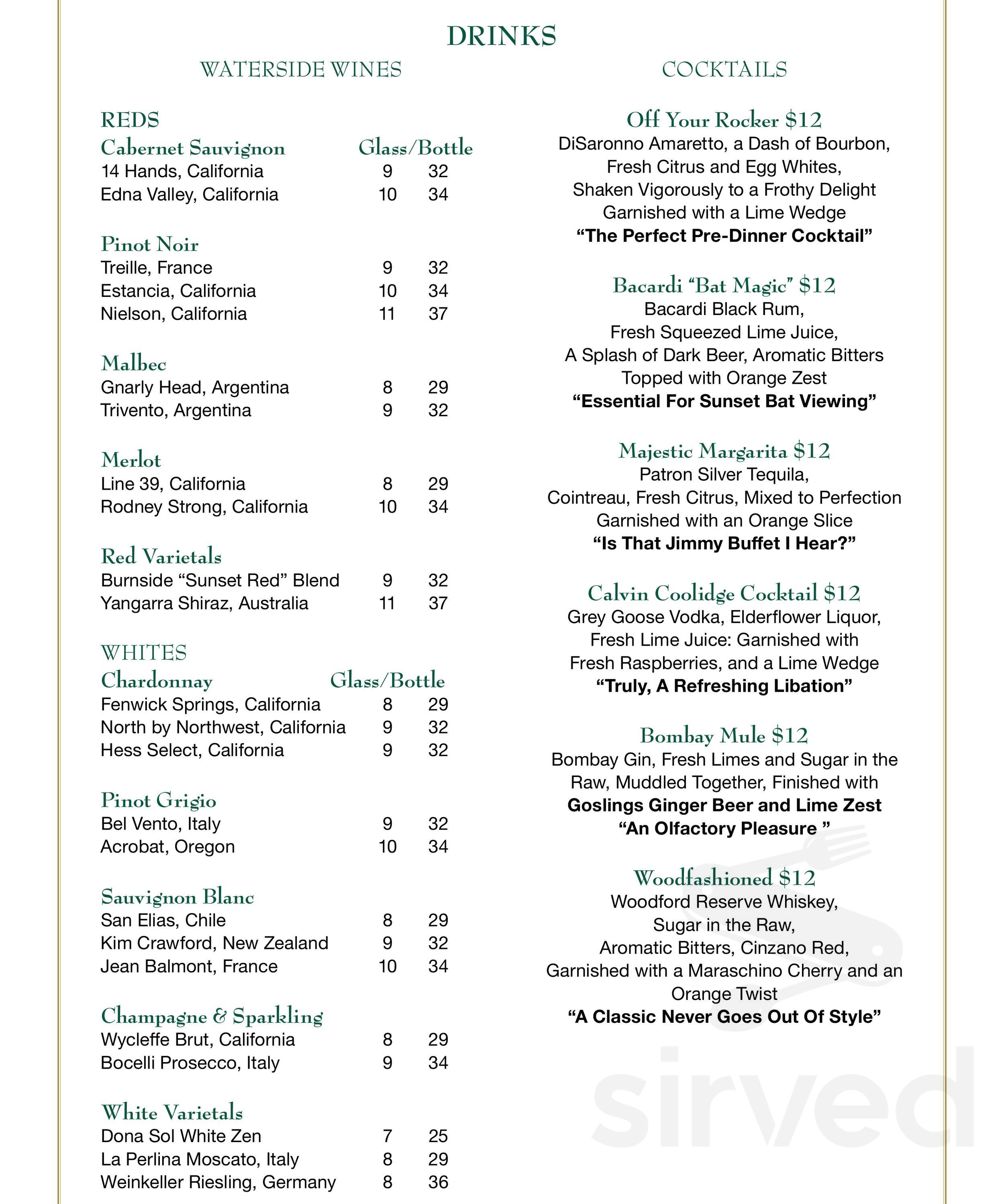 The Beauclaire menu in Mt Dora, Florida, USA