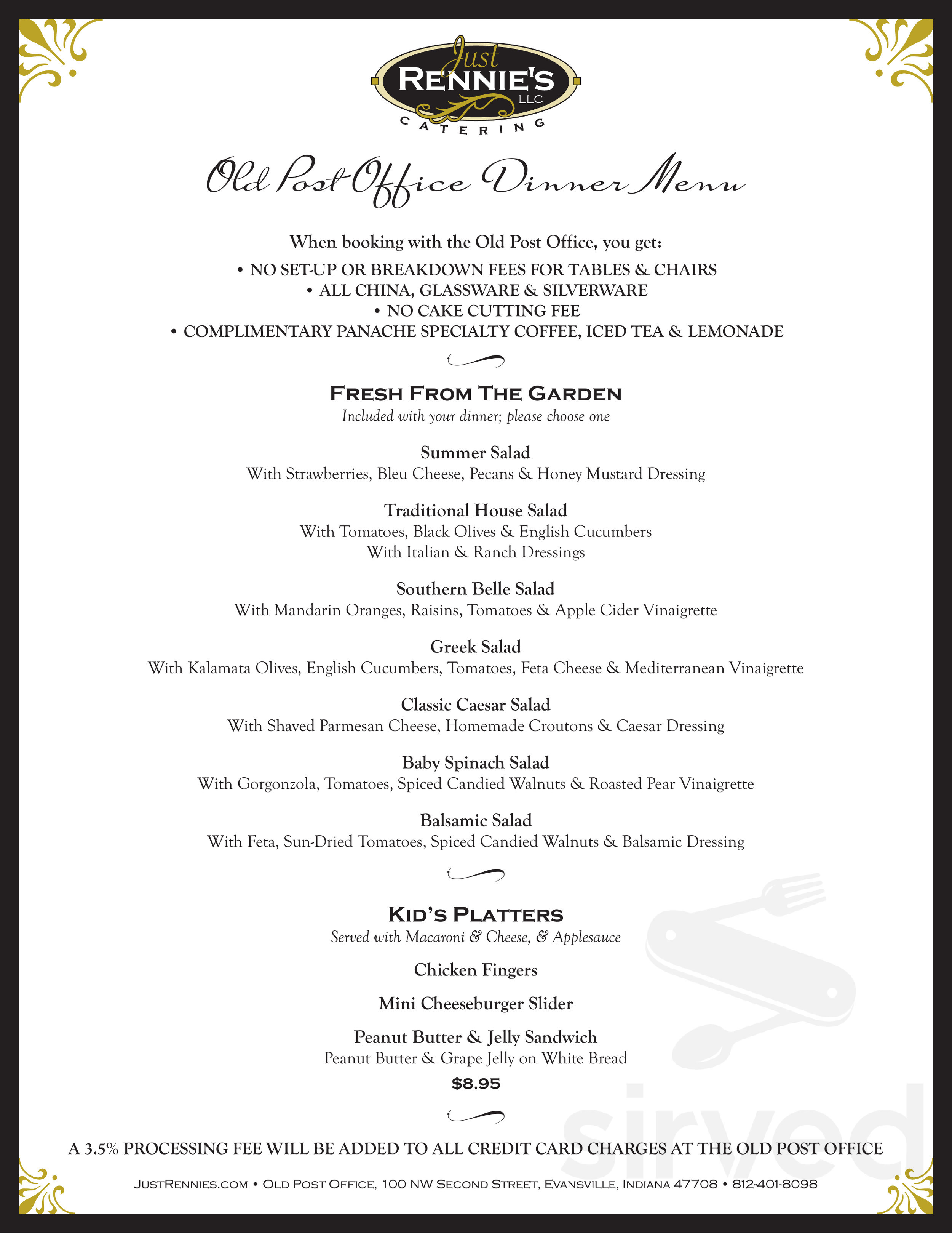 Just Rennie's Catering menu in Evansville, Indiana, USA
