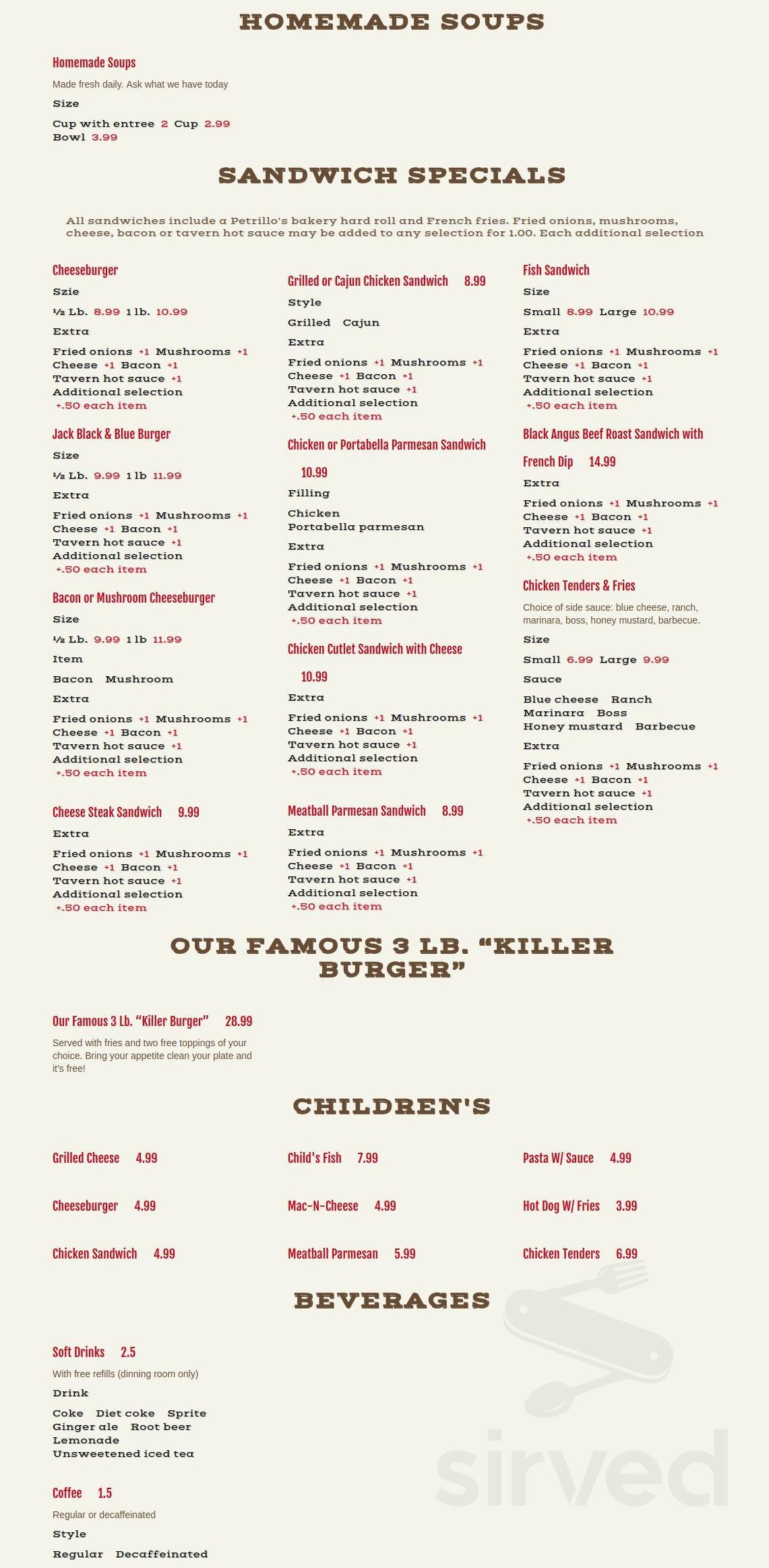 The Tavern 19 menu in Hamlin, New York, USA