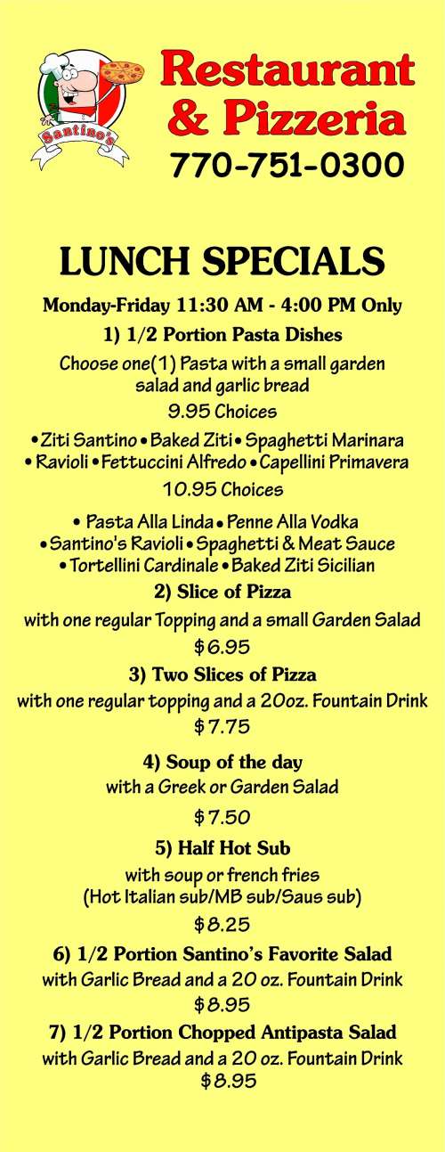 Santino's Italian Restaurant & Pizzeria menu in Alpharetta, Georgia, USA