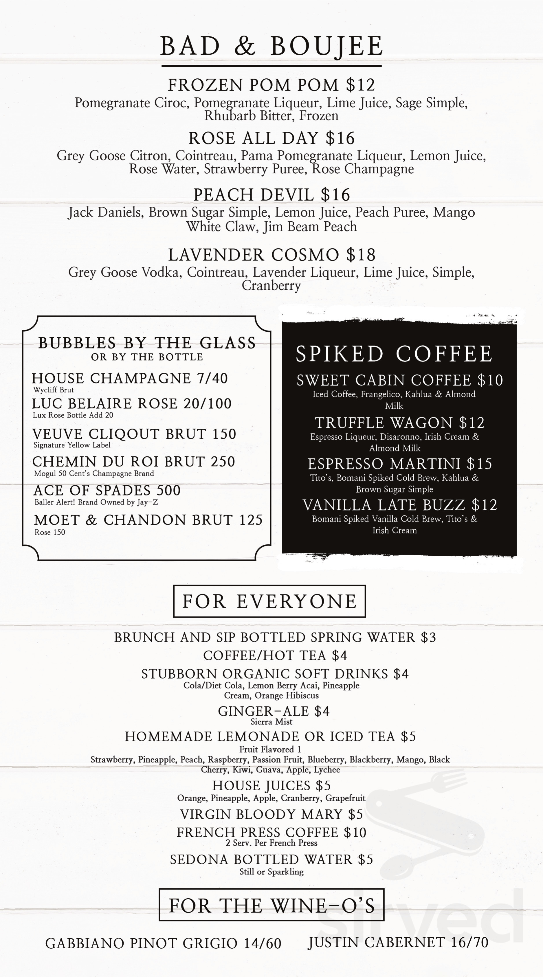 Brunch & Sip menu in Phoenix, Arizona, USA