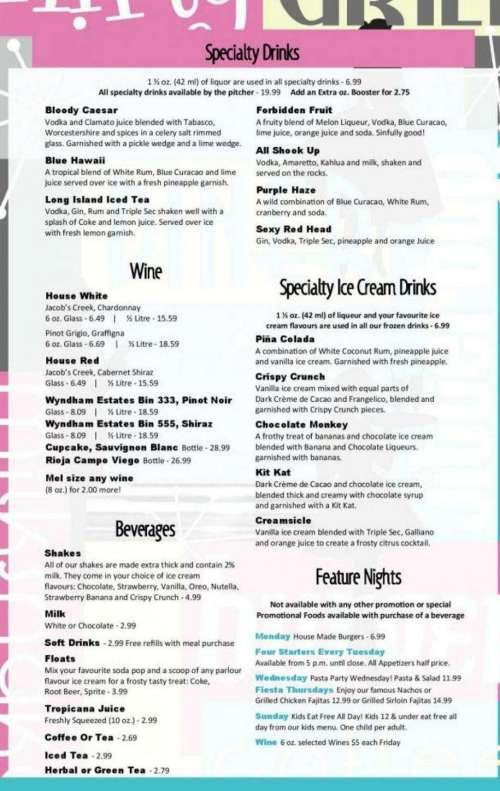 Melanie Pringles Restaurant menu in Whitby, Ontario, Canada